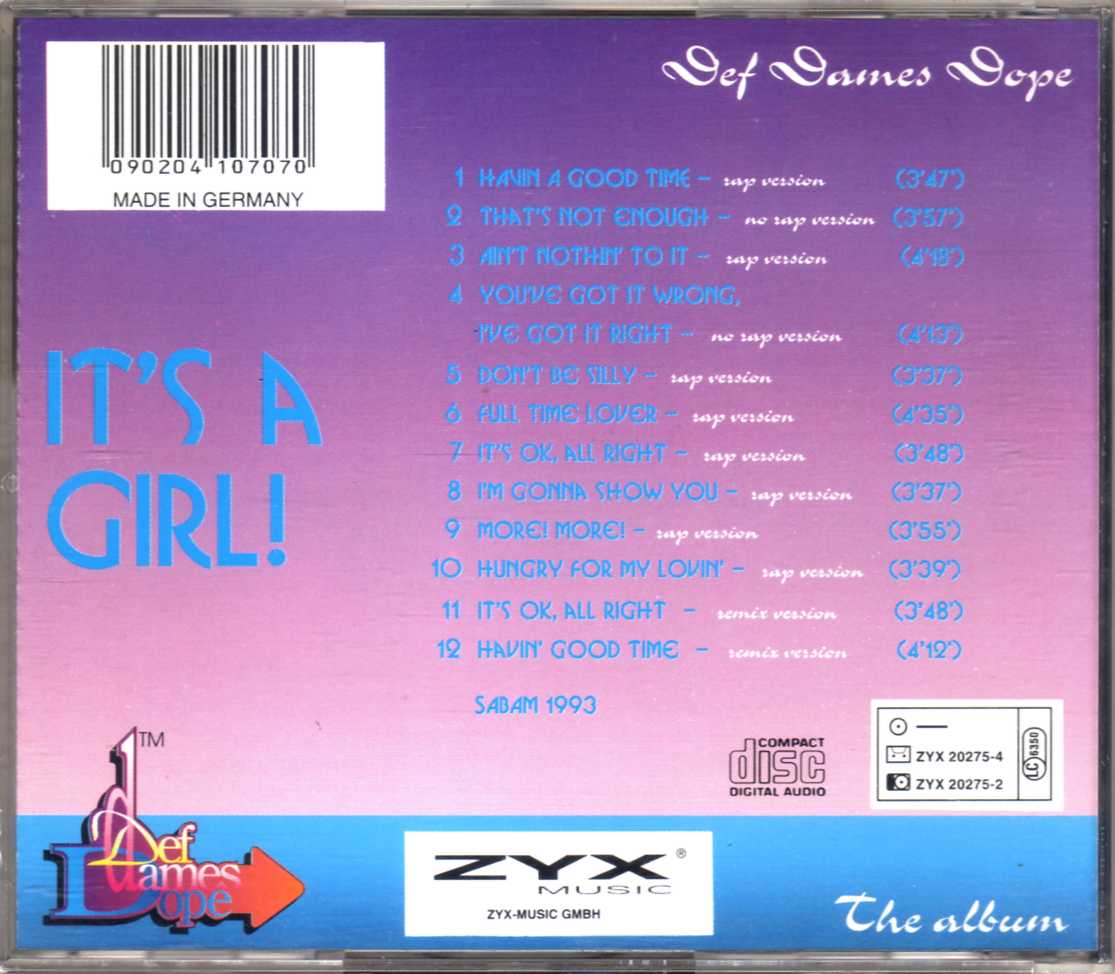 Def Dames Dope – It’s A Girl ! – The Album – CDA | Eurodance 90 CD shop