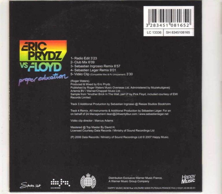 Eric Prydz vs Pink Floyd – Proper Education – CDS | Eurodance 90 CD shop